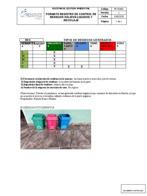 Formato De Control De Residuos Solidos Pdf