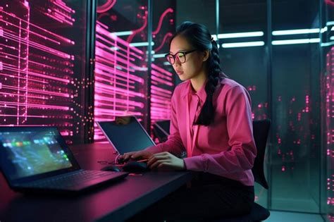 Premium Photo A View Of An Asian It Specialist Using A Laptop In A