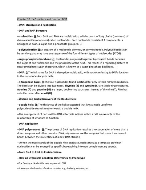Chapter 10 The Structure And Function DNA Each Nucleotide Consists Of 3 Components A