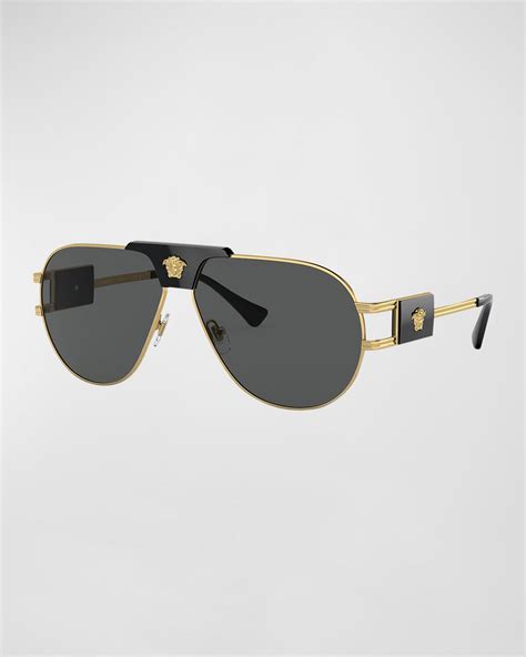 Versace Mens Medusa Steel Aviator Sunglasses Editorialist