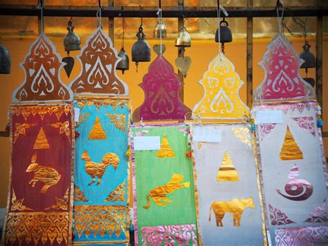 Artistic Colorful Decorative Flags And Other Elements Ritual