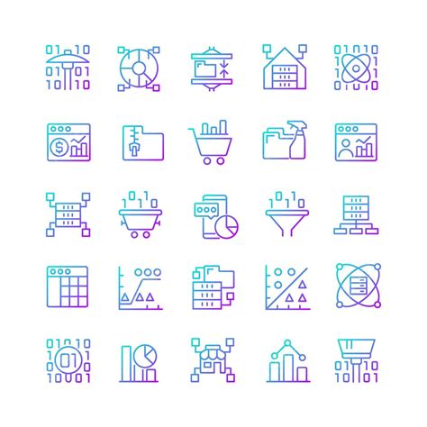 data mining gradient linear vector icons set bundle storage lineart