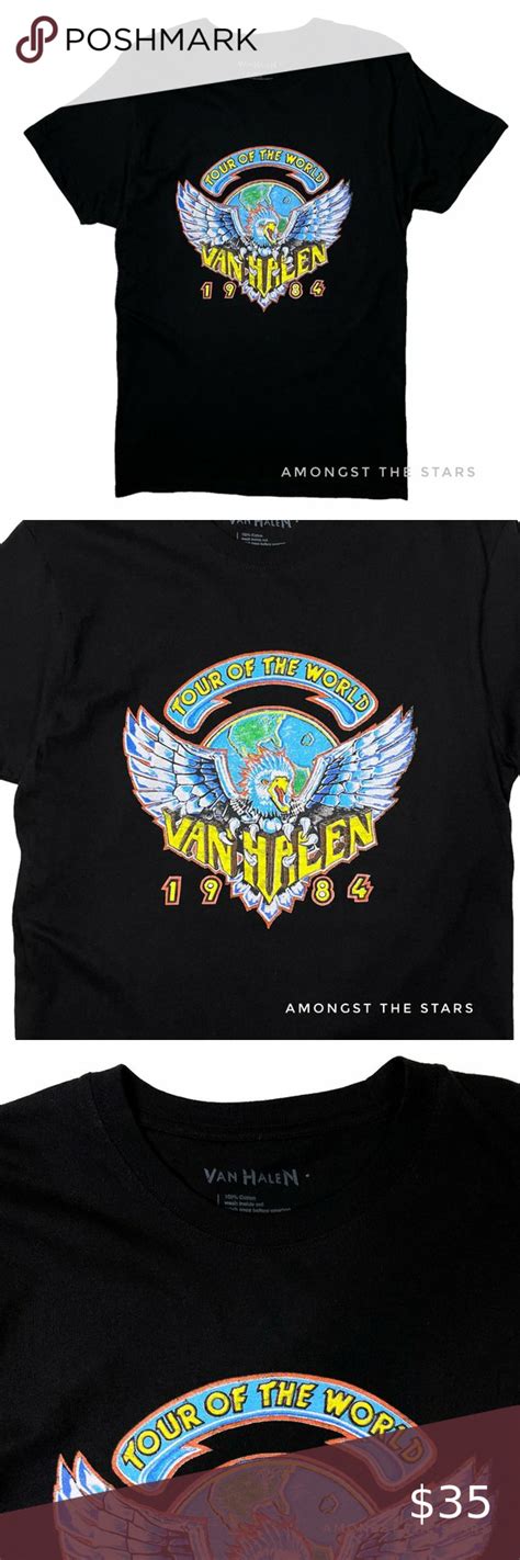 Van Halen Tour Of The World 1984 Vintage Print Black Band T Shirt In