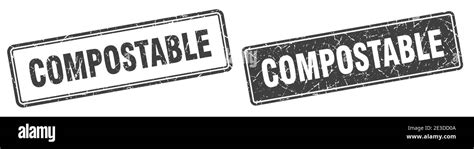 Compostable Square Stamp Compostable Grunge Sign Set Stock Vector