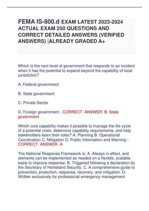 Fema Is 200 Exam Answers Fema Is 800 D Exam Questions And An