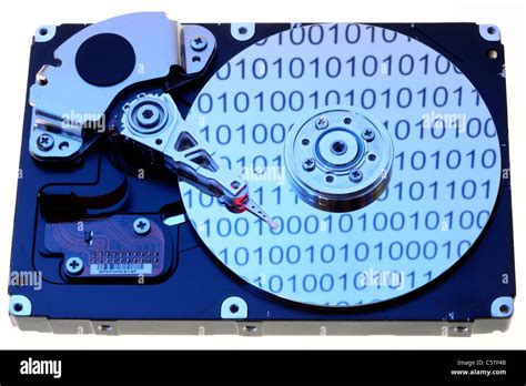 Computer Hard Drive Opened Writingreading Head And Hard Disk Binary