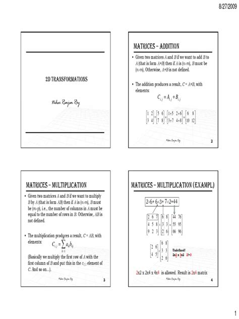 Matrices Addition 2d Transformations Nihar Ranjan Roy Pdf 2 D Computer Graphics