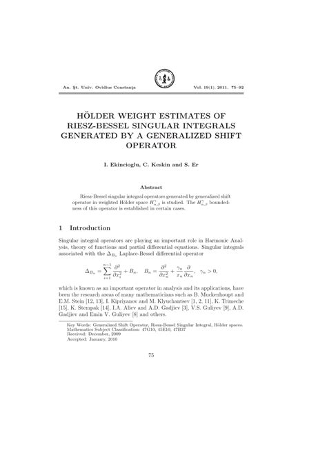 Pdf Hölder Weight Estimates Of Riesz Bessel Singular Integrals Generated By A Generalized