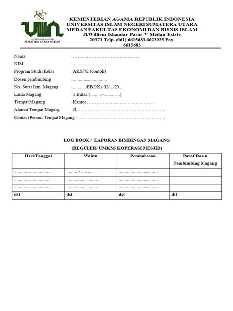 Form Logbook Bimbingan Dengan Dosen Pembimbing Magang Pdf
