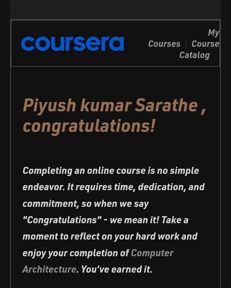 Completed Computer Architecture Course On Coursera Piyush Kumar Sarathe Posted On The Topic