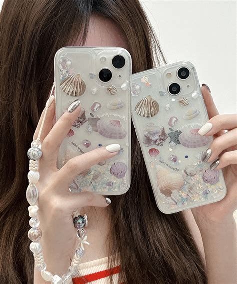 귀여운 아이폰 투명 조개 소라 바다 글리터 스트랩 키링 유니크 키치 여름 심플 실리콘 핸드폰 휴대폰 애플 폰 우정 생일 선물 케이스 아이폰케이스 11 12 프로 13 14