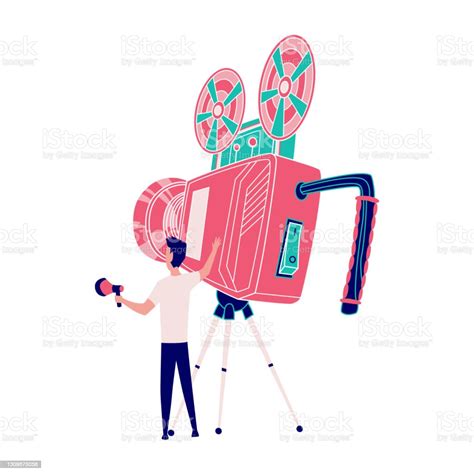 카메라와 경적을 가진 연산자 슈퍼 히어로 영화 영화 촬영 및 제작 프로세스 슈퍼 히어로 영화 제작 스튜디오에서 영화 제작 촬영의