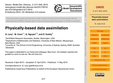 Pdf Physically Based Data Assimilation