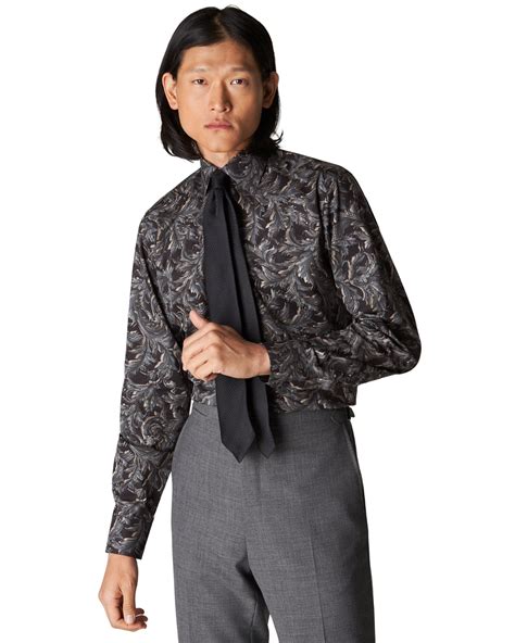 Eton Shirts Dark Blue Limited Edition Floral Print With 3d Effect