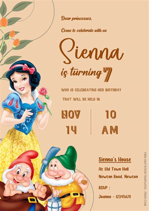Free Editable Word Snow White Birthday Invitation Templates Fridf