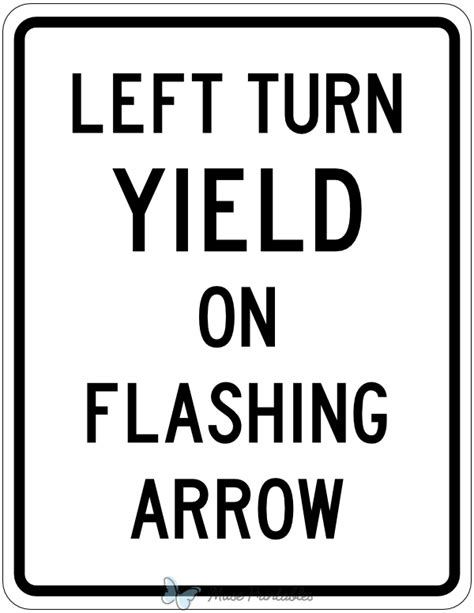 Printable Left Turn Yield On Flashing Arrow Sign Free Download