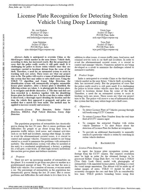License Plate Recognition For Detecting Stolen Vehicle Using Deep Learning Pdf Image