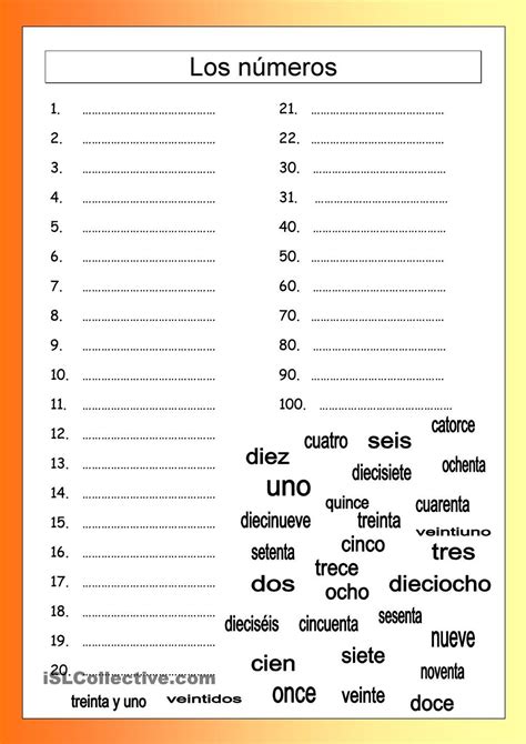 Los Numeros En Espanol Ejercicios