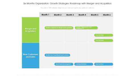 Six Months Organization Growth Strategies Roadmap With Merger And