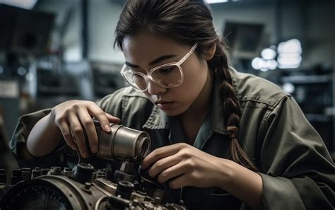 Premium Ai Image Female Aerospace Engineering Checking Aircraft Engines