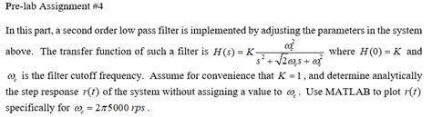 Solved Pre Lab Assignment In This Part A Second Order Chegg