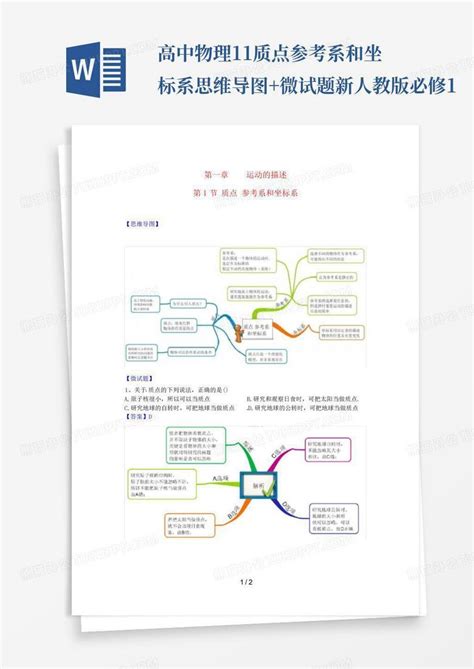 高中物理1 1质点参考系和坐标系思维导图 微试题新人教版必修1Word模板下载 编号lvyydnve 熊猫办公