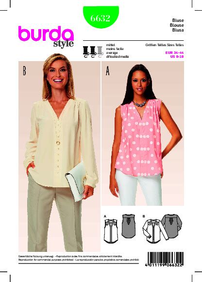 Burda B6632 Womens Blouse Sewing Pattern Burda Sewing Pattern 6632