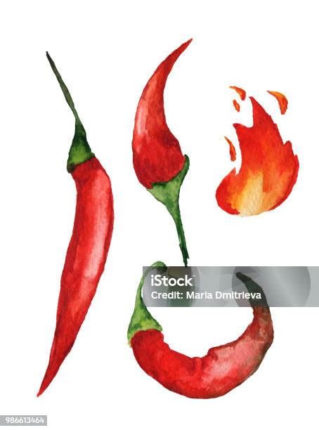 Cabai Merah Dan Api Ilustrasi Stok Unduh Gambar Sekarang Bahan Baku