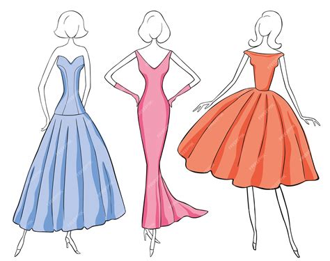 Esquema De Dibujo De Mujeres Elegantes En Los Vestidos De Noche