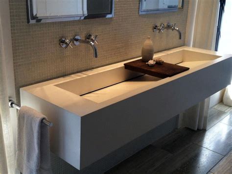 There Is A Rectangular Trough In The Bathroom Bathroom Sink Design