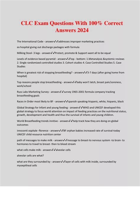 CLC Exam Questions With Correct Answers CLC Stuvia US