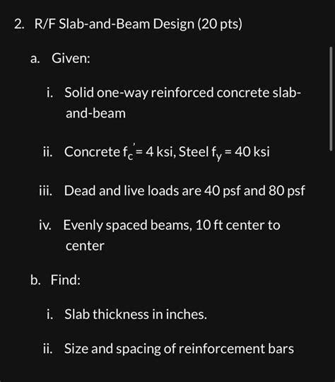 Solved R F Slab And Beam Design Pts A Given I Chegg