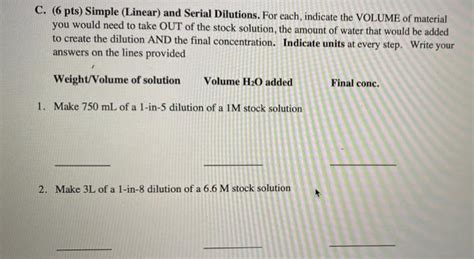 Solved C Pts Simple Linear And Serial Dilutions For Chegg Com