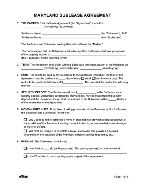 Free Maryland Sublease Agreement Template PDF Word