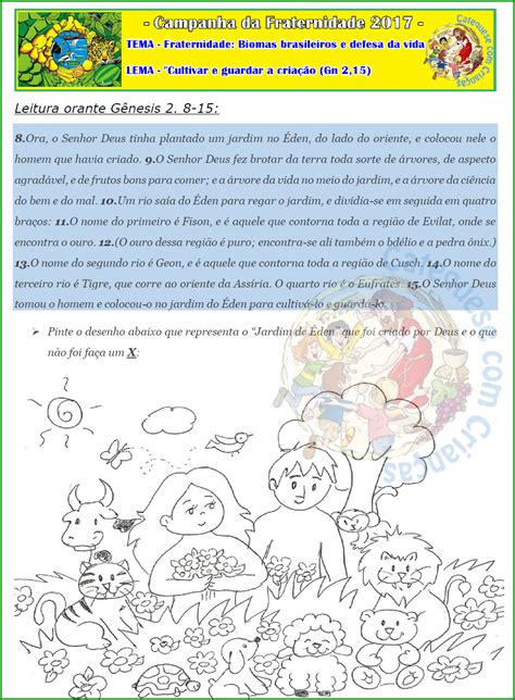Catequese Com Crianças Atividade Sobre A Campanha Da Fraternidade 2017