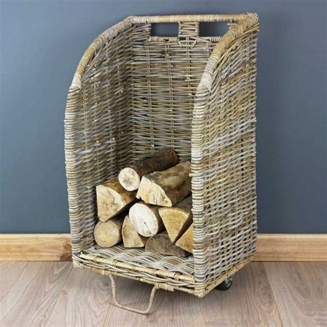 Grey And Buff Rattan Log Basket Trolley The Basket Company
