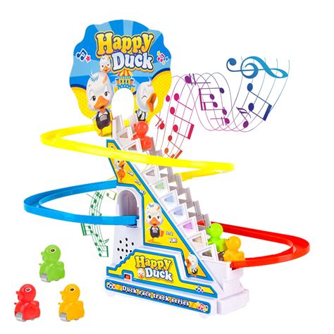 Battery Powered Duck Roller Coaster Toys Electric Duck Climbing Stairs
