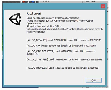Fatal Error Out Of Memory Questions And Answers Unity Discussions