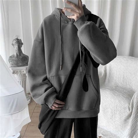Autumn Solid Color Hoodies Mens Fashion Casual Hooded Sweatshirt Men