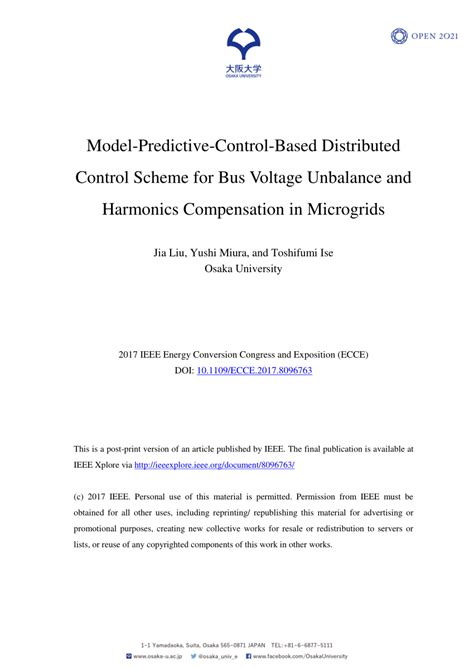 Pdf Model Predictive Control Based Distributed Control Scheme For Bus Voltage Unbalance And