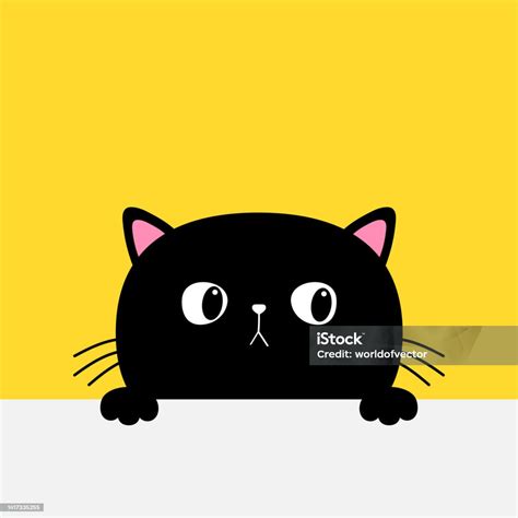 종이 보드 템플릿에 매달려있는 고양이 머리 얼굴 발 지문이있는 검은 재미있는 새끼 고양이 몸 귀여운 만화 캐릭터 세트 카와이