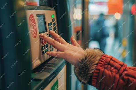 Premium Photo A Person Using Palm Print Recognition For Atm Tran Generative Ai