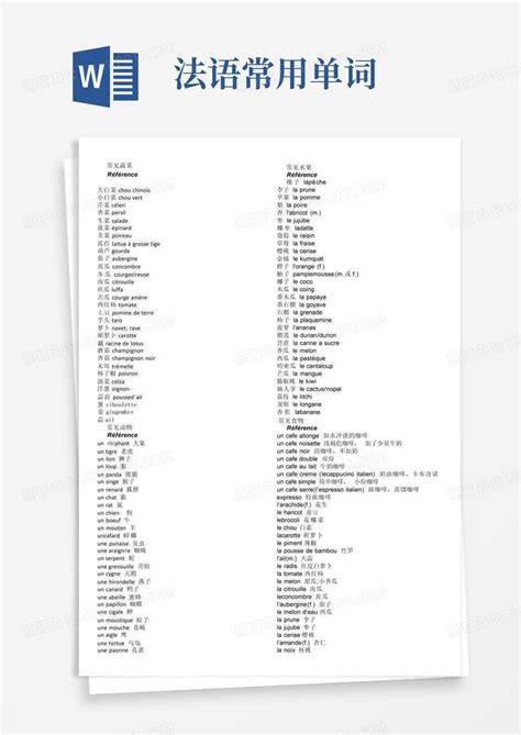 法语常用单词Word模板下载 编号lwjakwvv 熊猫办公