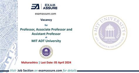 Vacancy For Professor Associate Professor And Assistant Professor At Mit Adt University Pune