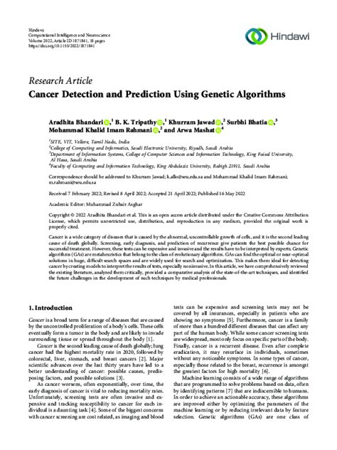 pdf cancer detection and prediction using genetic algorithms