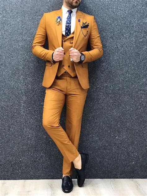 Buy Men Suits Mustard Wedding Suit Piece Groom Wear One Button Online In India Etsy