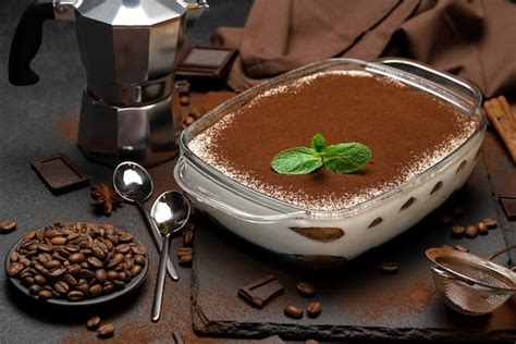 Premium Photo Traditional Tiramisu Dessert In Glass Baking Dish