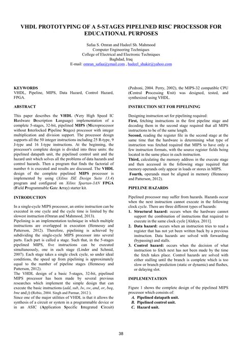 Pdf Vhdl Prototyping Of A 5 Stages Pipelined Risc Processor For