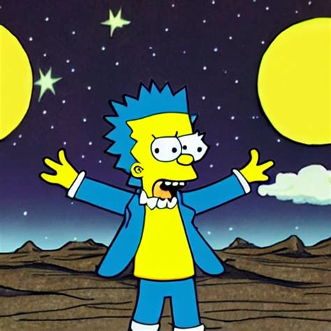 Bart Simpson Anime Style Sunglasses Fancy Suit Hands In Pockets Star Gazing Big Moon High