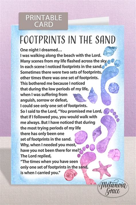 Footsteps In The Sand Card Footprints In The Sand Card Printable Card